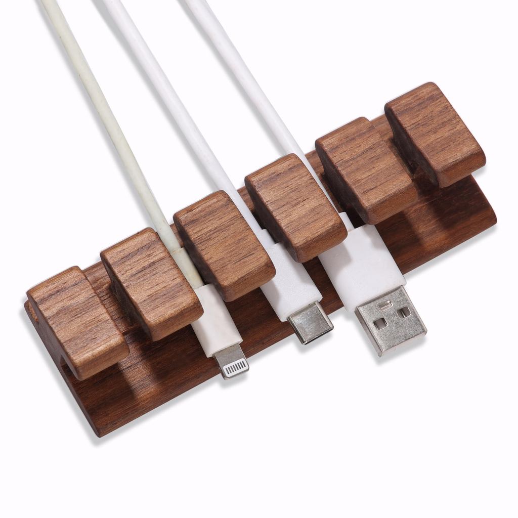 Walnut Cable Holder, 5 Slots [Natural Wood with Unique Grain] Cable ...