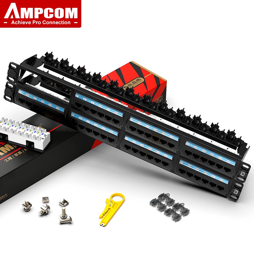 AMPCOM Patch Panel CAT5E/CAT6 1U/2U 24 Port/48 Port Rackmount or ...