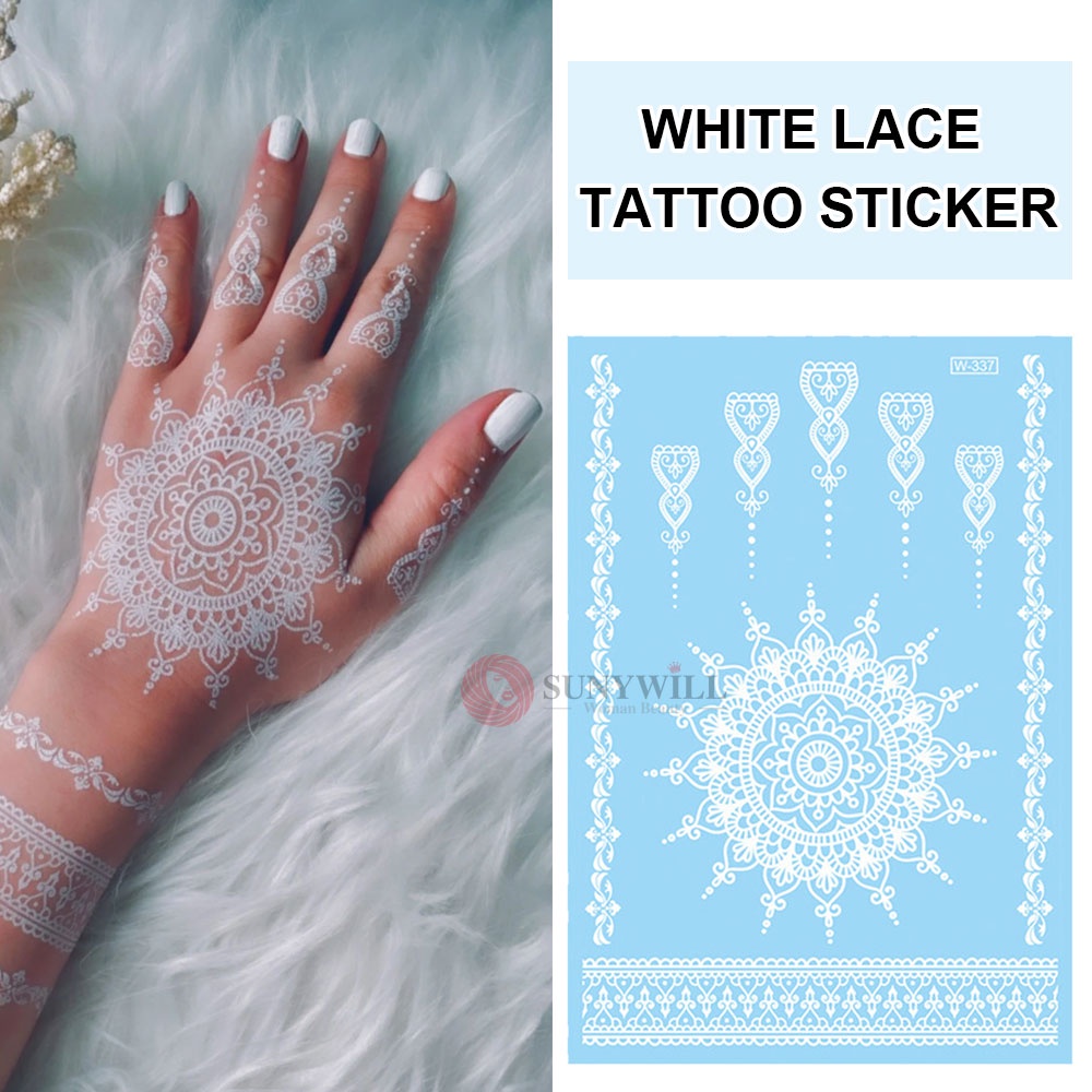 Henna Mudah White Lace Sticker Inai Putih Waterproof Temperory Wedding ...