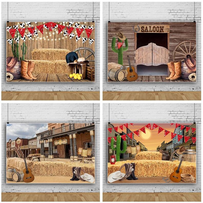 5x4ft Western Cowboy Photography Backdrop Farm Hay Barn Banner Party ...