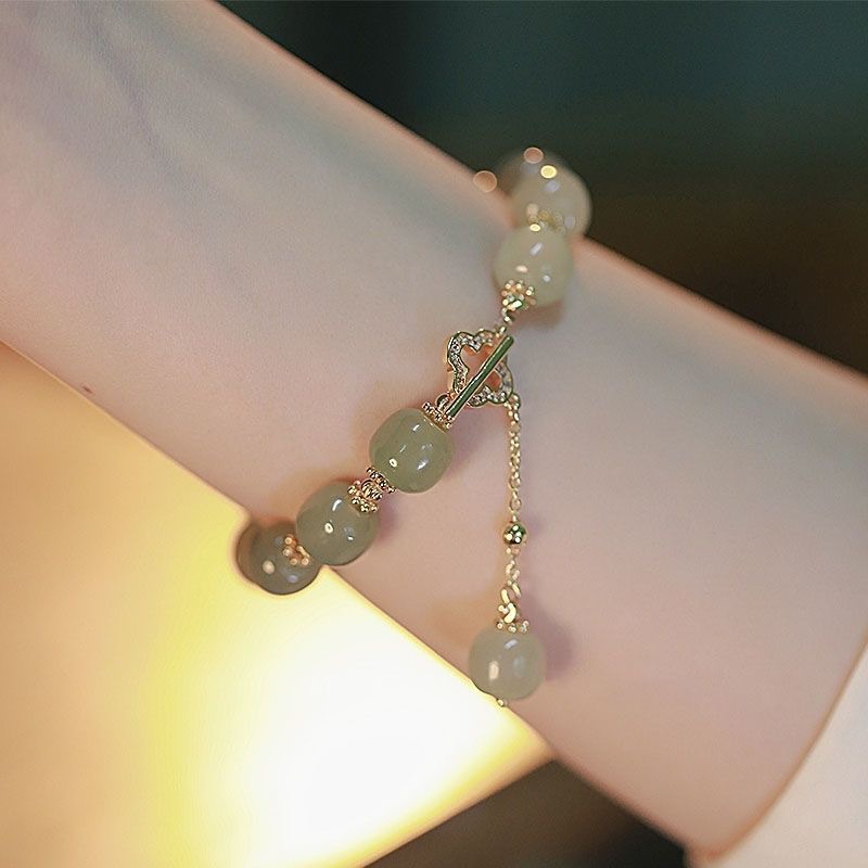 Retro natural Hetian Jade Bead bracelet for women 手链 gelang tangan ...