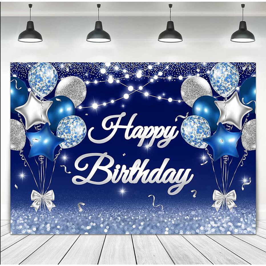 Navy Blue Happy Birthday Decorations Backdrop Glitter Silver Blue Balloons for Child Men Women ...