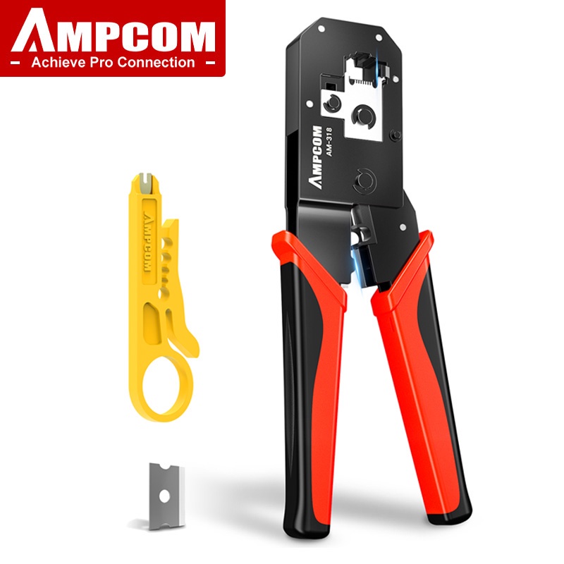AMPCOM RJ45 Crimping Tool Ethernet Network LAN Cable Crimper 8P 6P RJ12 ...