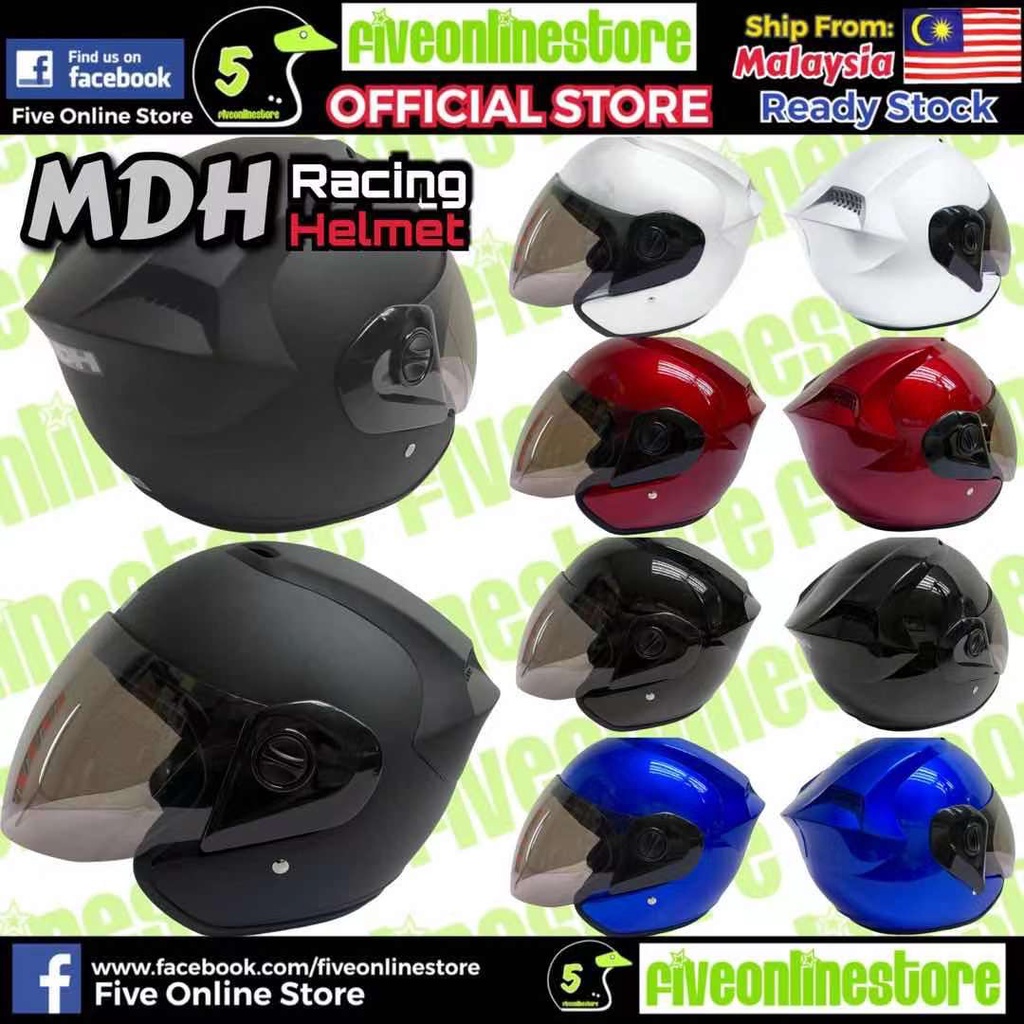 MDH Racing Sport Open Face Visorex Helmet SIRIM with Spoiler FREE Smoke ...