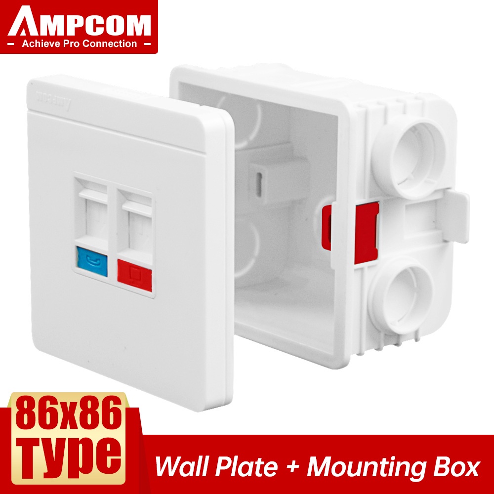 AMPCOM 86 Type Wall Faceplate with Mounting Junction Box for RJ45 RJ11 Module | Shopee Malaysia