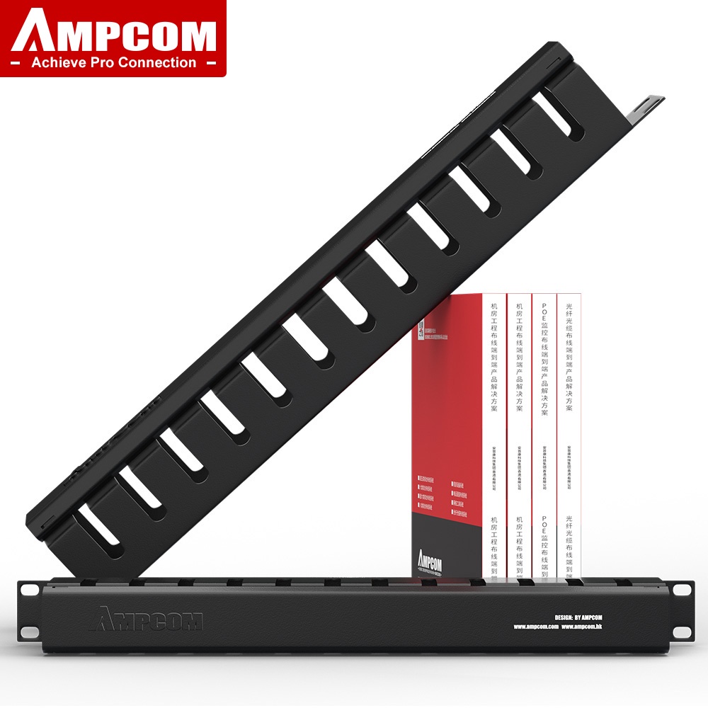 AMPCOM Vertical Cable Manager 1U Horizontal Mount Server Rack 12/24 ...