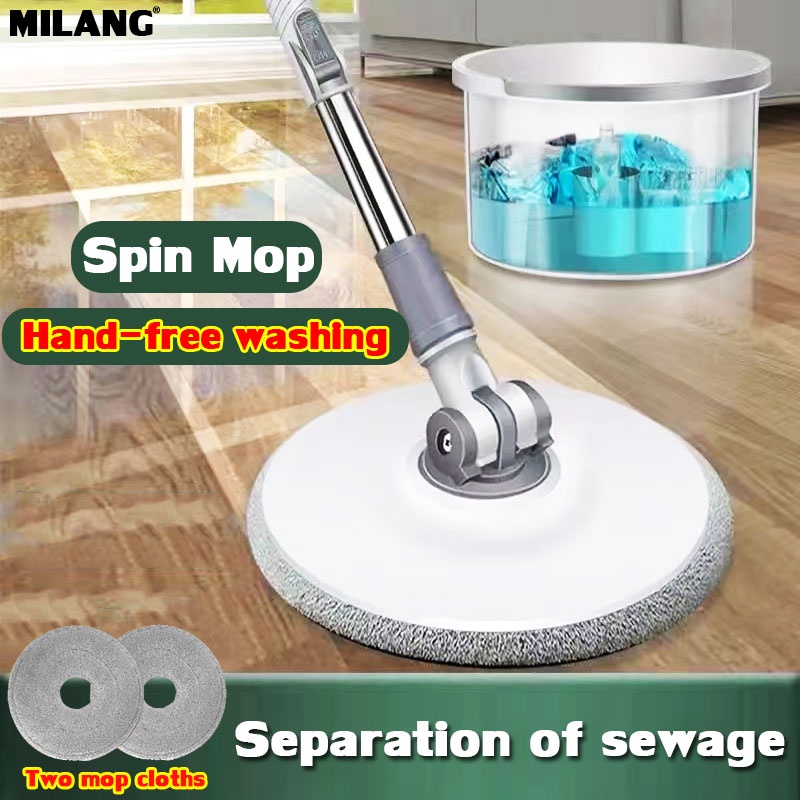 MILANG Spin Mop Mop With Spinner Tornado Falt Mop Hand-free washing ...