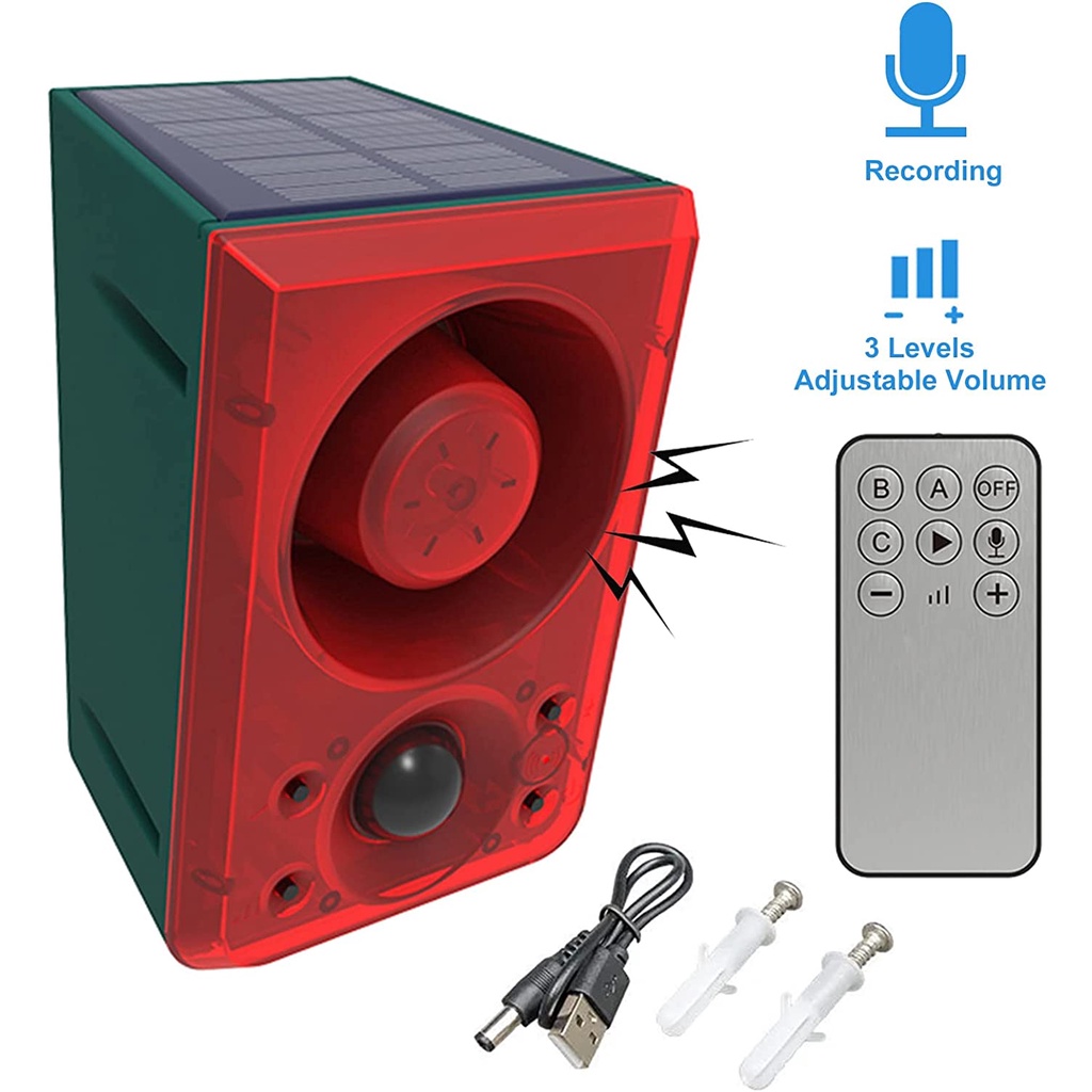 Solar Sound & Strobe Light Alarm 20s Sound Record Motion Detector ...