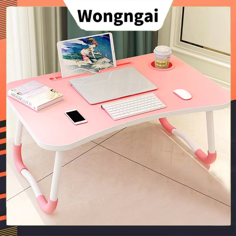 Portable folding table Lazy Bed Desk Mini laptop support tray with Lamp ...