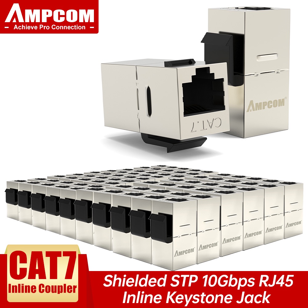 AMPCOM CAT7 RJ45 Inline Coupler Keystone Jack Shielded Straight-Through ...