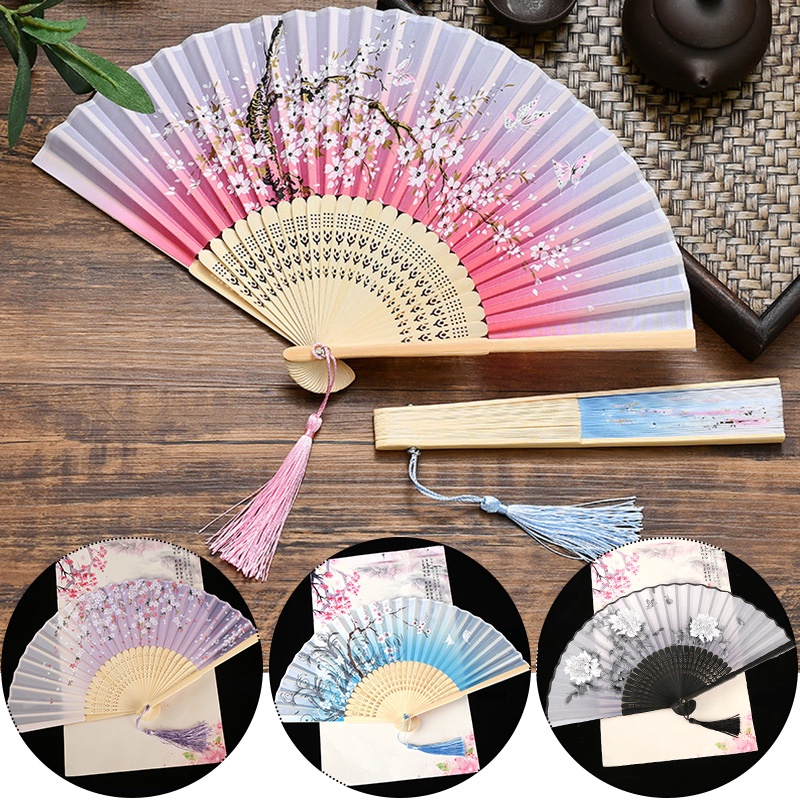 Silk Folding Fan Retro Chinese Style Bamboo Hand Fan Wedding ...
