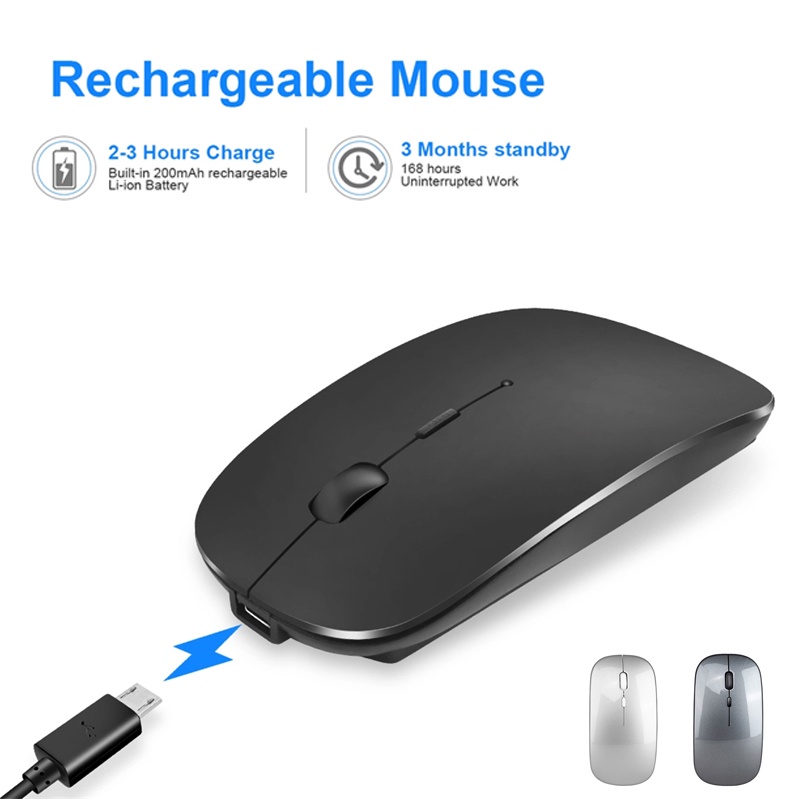 Rechargeable Optical Wireless Mouse Slient Button Ultra Thin Mini ...