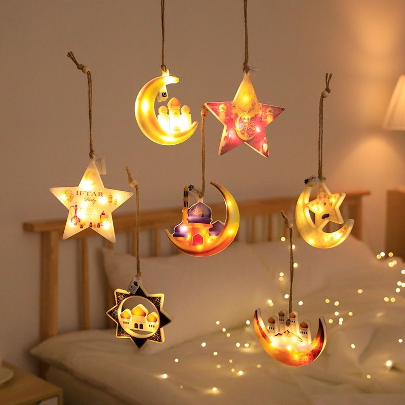 New Raya LED Star Moon Pendant Lamp Ramadan Fortress Modeling Blinking ...