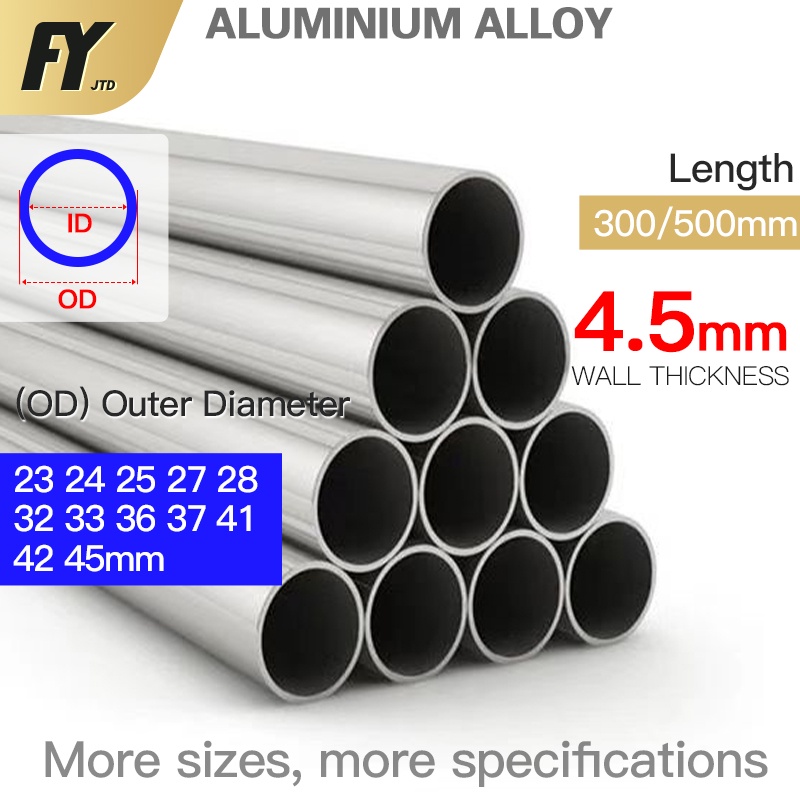 FUYI aluminum tube 4.5mm wall thickness 300mm 500mm length Straight OD ...