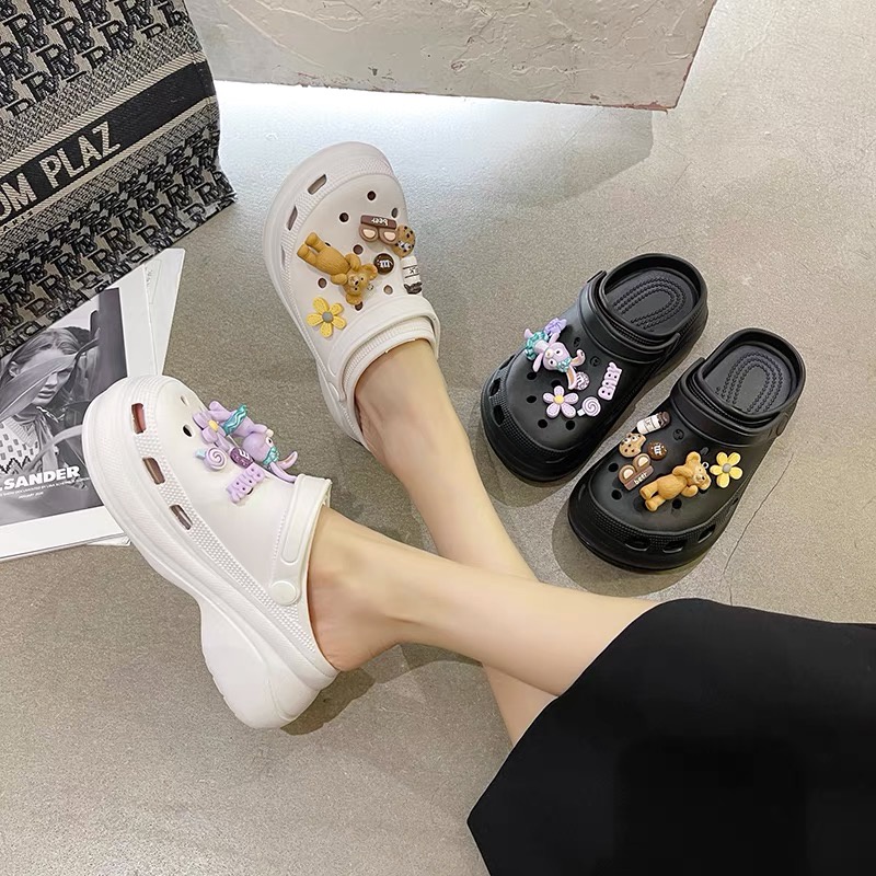 CAPE Women's Crocs Classic Bae Clog high heel Slippers Flip-flops beach shoes with jibbitz ...