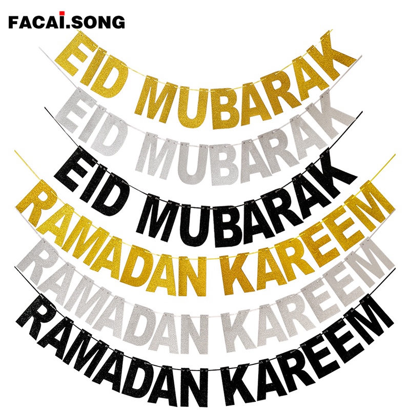 EID Mubarak Banner Glitter Banner Ramadan Bunting Muslim Holiday Party ...