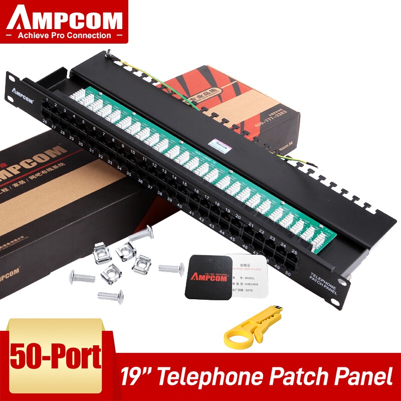 AMPCOM Telephone Patch Rack 50U Gold-Plated Voice Panels RJ11 RJ45 8P4C ...
