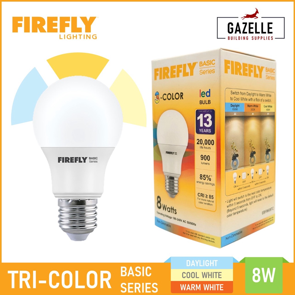 Firefly Basic-Series Tri-Color Light Bulb - 8 Watts Tricolor | Shopee ...