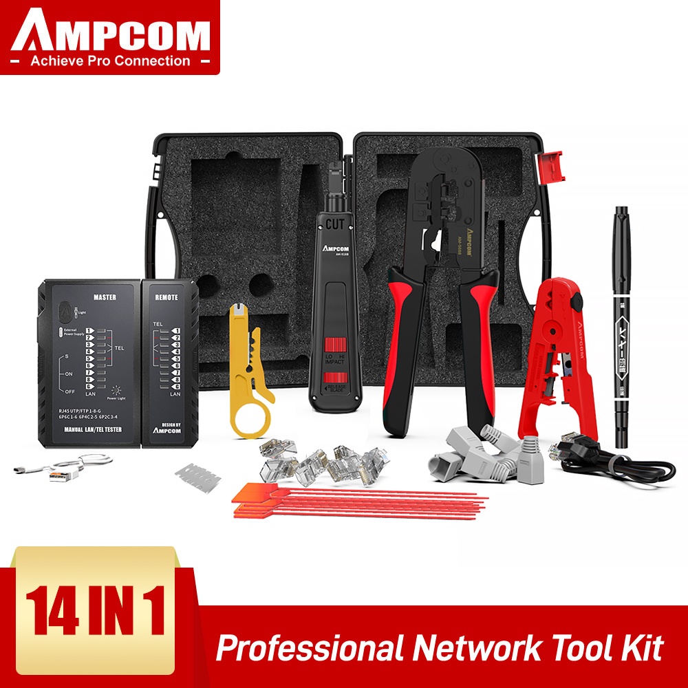 AMPCOM 14 In 1 Ethernet Cable Tester RJ45 RJ11 CAT6 Connector Cable ...