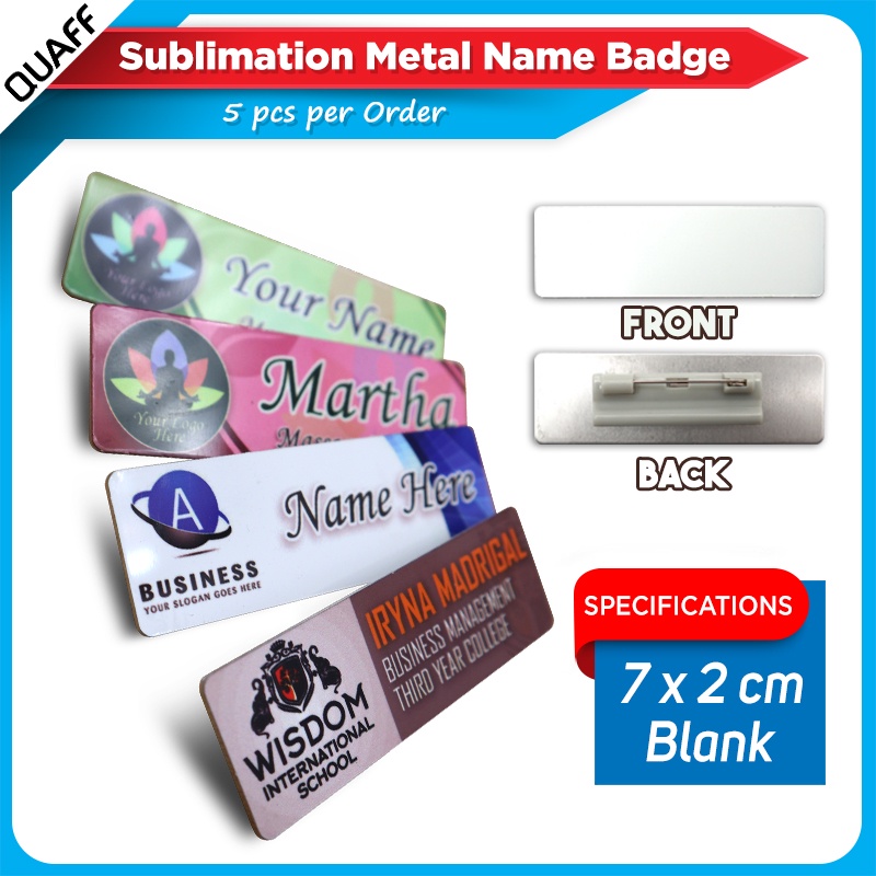 QUAFF Sublimation Metal Name Badge with Adhesive Pins 7x2cm (5pcs per ...