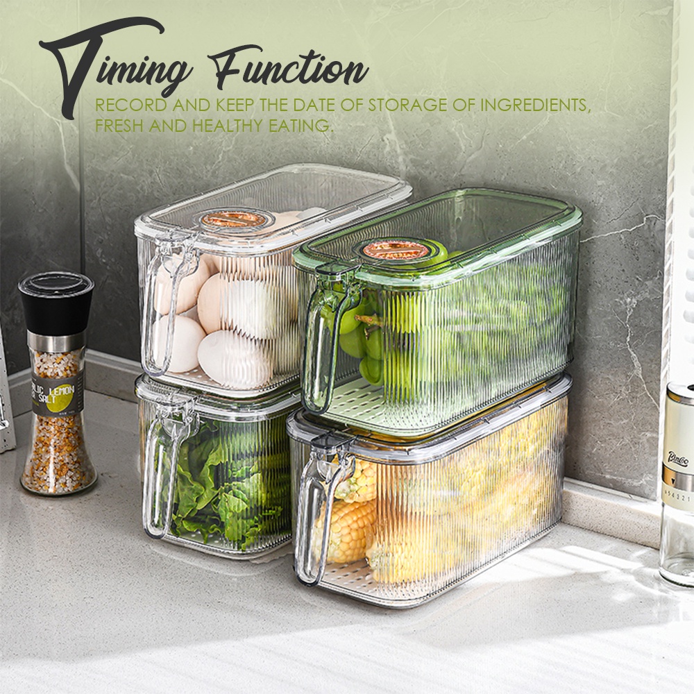 Fruit Vegetable Storage Fridge Organizer Bin with Drain Board Easy Open ...