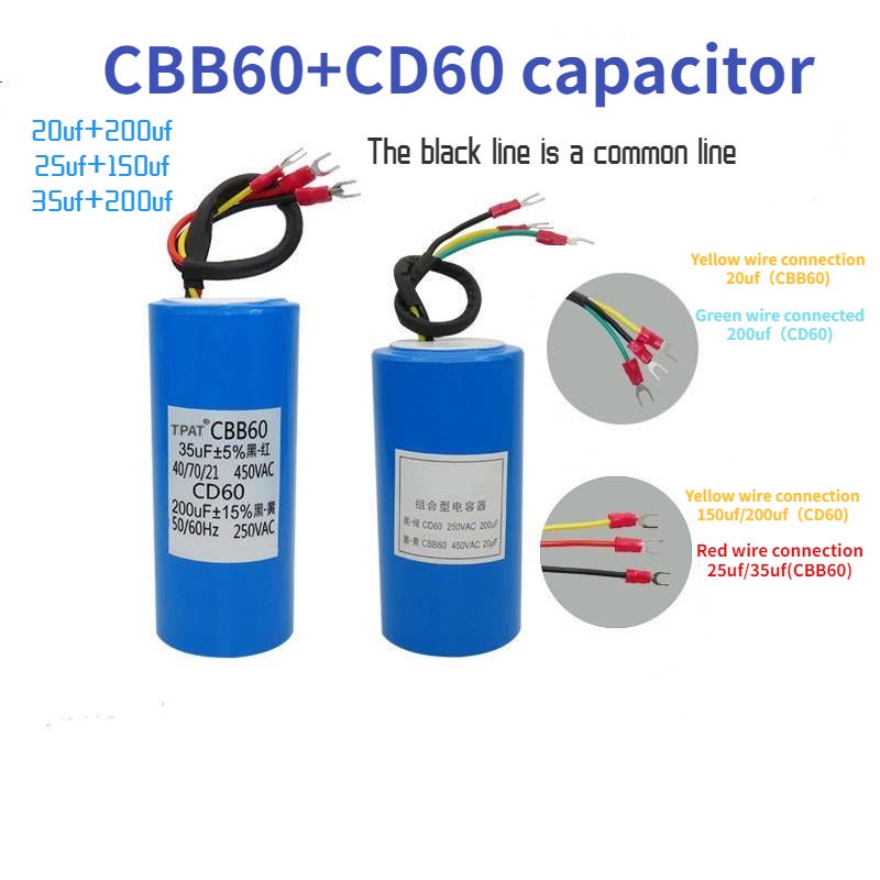 Cbb60+cd60 2 in 1 Capacitor Tire Removal Lift Capacitor 450V+250V | Shopee Malaysia