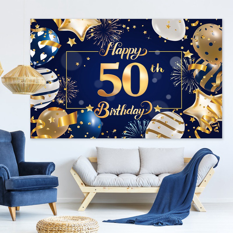 59x39.3 Inch Navy Blue and Gold Happy 30th 40th Birthday Banner ...