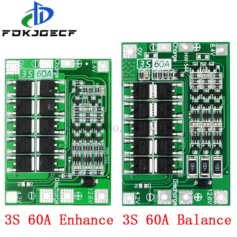Enhance/Balance 3S 60A BMS Board/ Li-ion 12.6V 18650 BMS PCM Battery ...