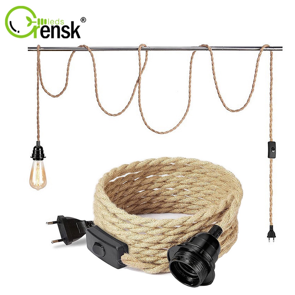 Vintage Ceiling light LED Chandelier Hemp Rope DIY Twisted Cord Lamp ...