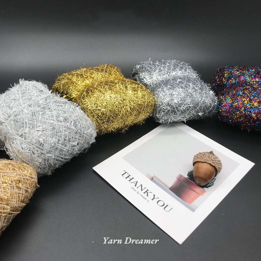 Benang kait Gold Glitter Yarn Silver Yarn for Knitting Yarn DIY Crochet ...