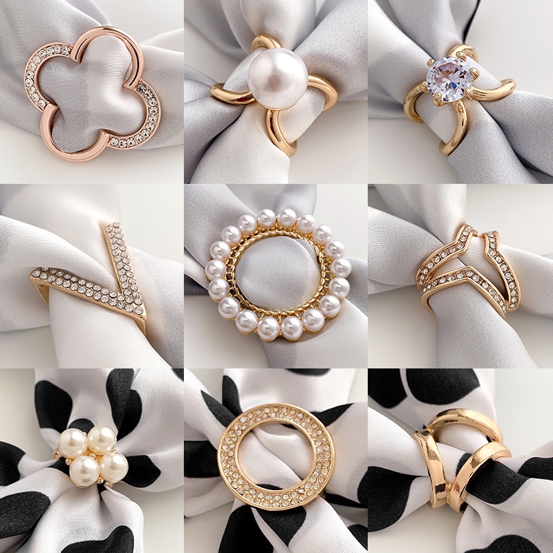 Korean Style 3-Ring Rhinestone Shawl Scarf Buckle Brooch for Women ...