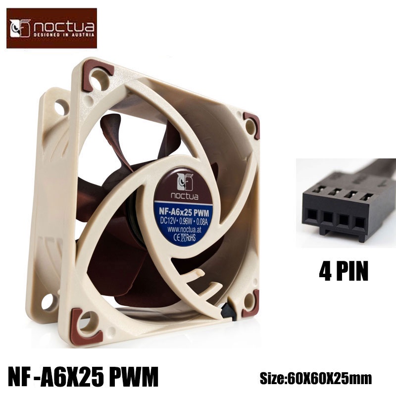 Noctua NF-A6X25 60x60x25mm 12V/5V 3pin/4pin PWM Intelligent Temperature ...