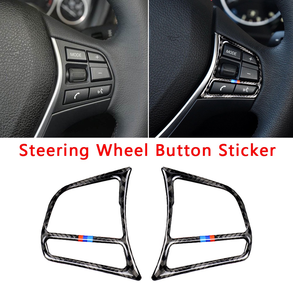 1 Pair True Carbon Fiber Steering Wheel Button Sticker For BMW 1/2/3/4 ...