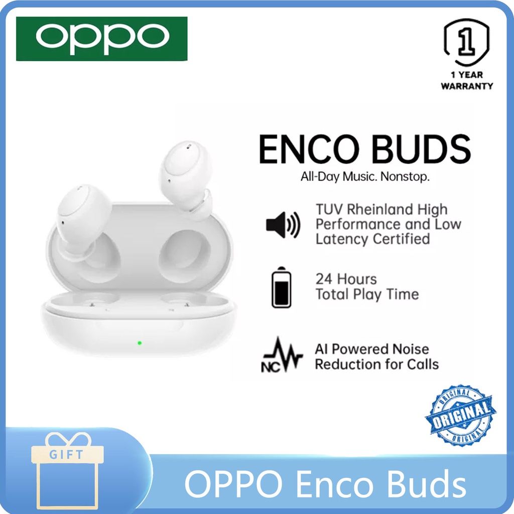 OPPO Enco Buds TWS Earphone Wireless Bluetooth 5.2 Earbuds AI Noise ...