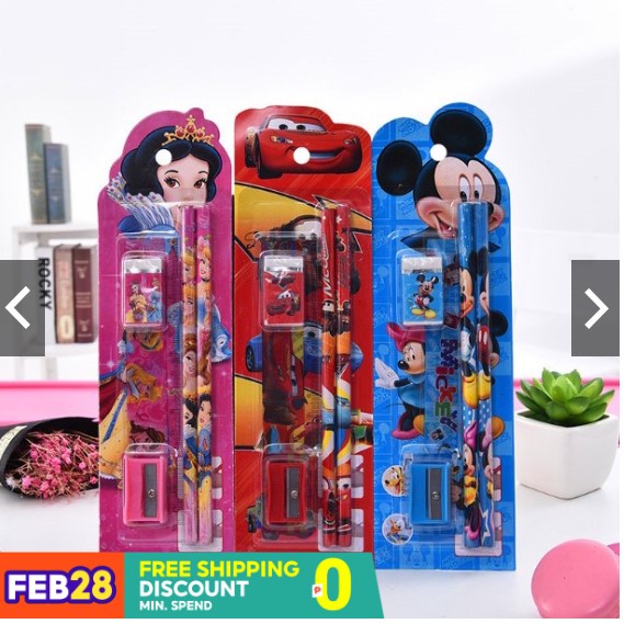 TOS 5in1 Pencil Set for Kids Ruler Sharpener Eraser Character Pencil ...