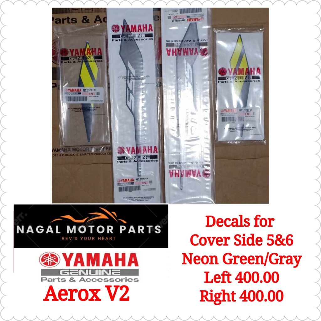 DECALS/STICKER FOR COVER SIDE 5&6 GRAY MET./NEON GREEN FOR AEROX V2 Y ...