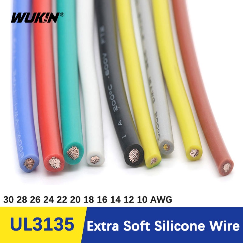 2/1M Copper Wire 32 30 28 26 24 22 20 18 AWG Soft Silicone Rubber Insulated Flexible UL3135 ...