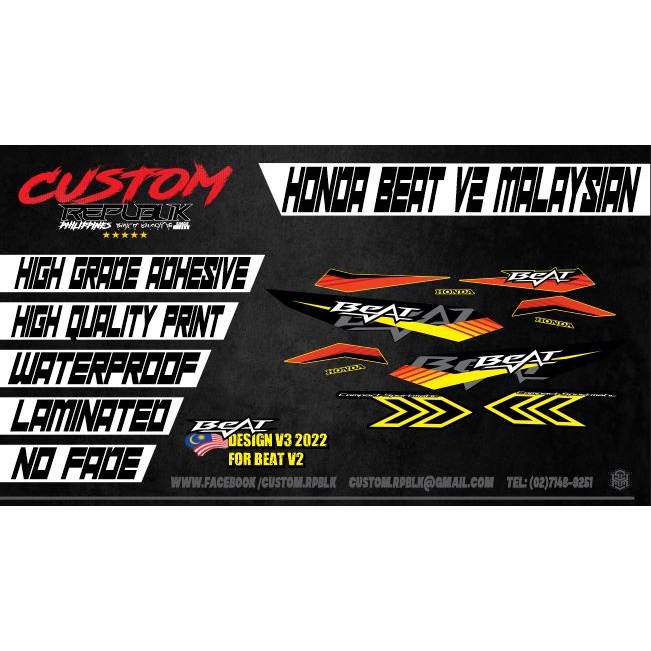 Honda Beat V2 Malaysian Decals Set | Shopee Malaysia