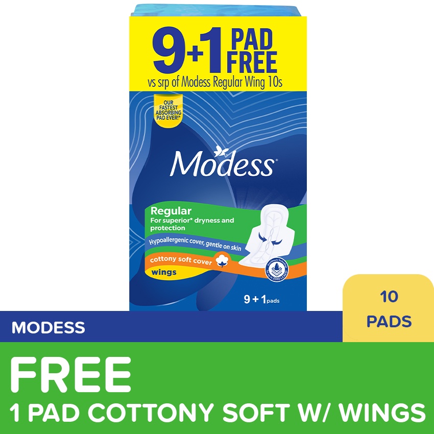 MODESS Cottony Soft Cover Regular with Wings 9+1 pad FREE | Shopee Malaysia