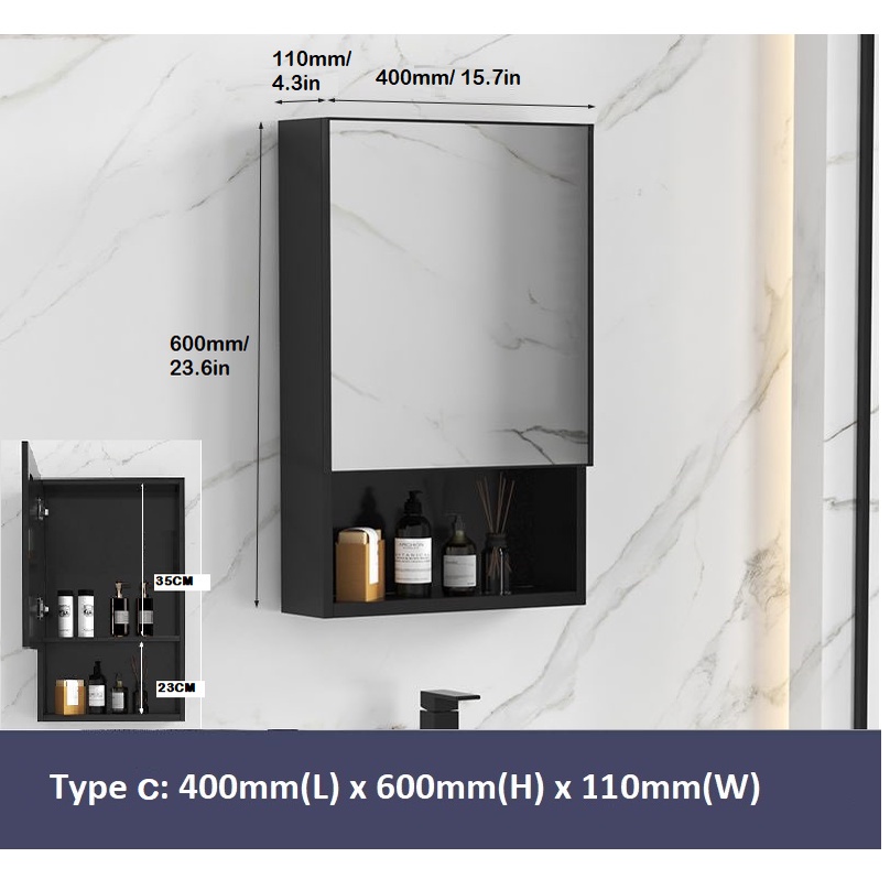 LUXE Kabinet Toilet Aluminum Bathroom Cabinet with Mirror Large Storage ...