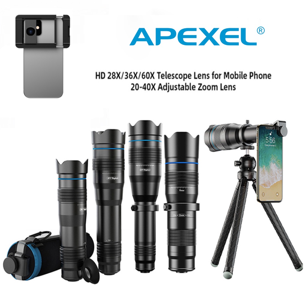 APEXEL 60X Mobile Phone Monocular Telescope Extensible tripod ...