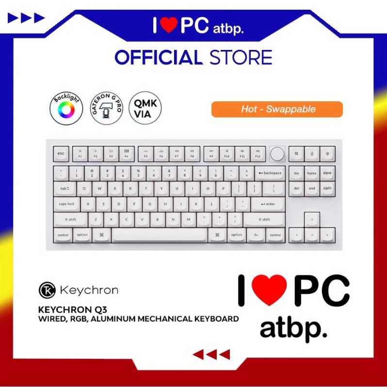 Keychron Q3 with Knob QMK Mechanical Keyboard, Shell White, TKL, Wired ...