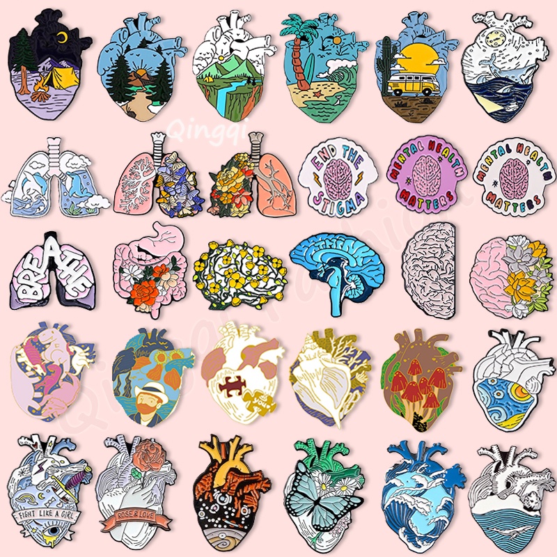 Creative Organ Heart Enamel Pins Medical Lung Brain Lapel Brooches ...