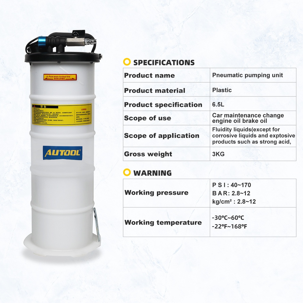 AUTOOL 6.5L Pneumatic and Manual Brake Bleeder Pumping Fluid Pump Kit Oil Change Purge Tank ...