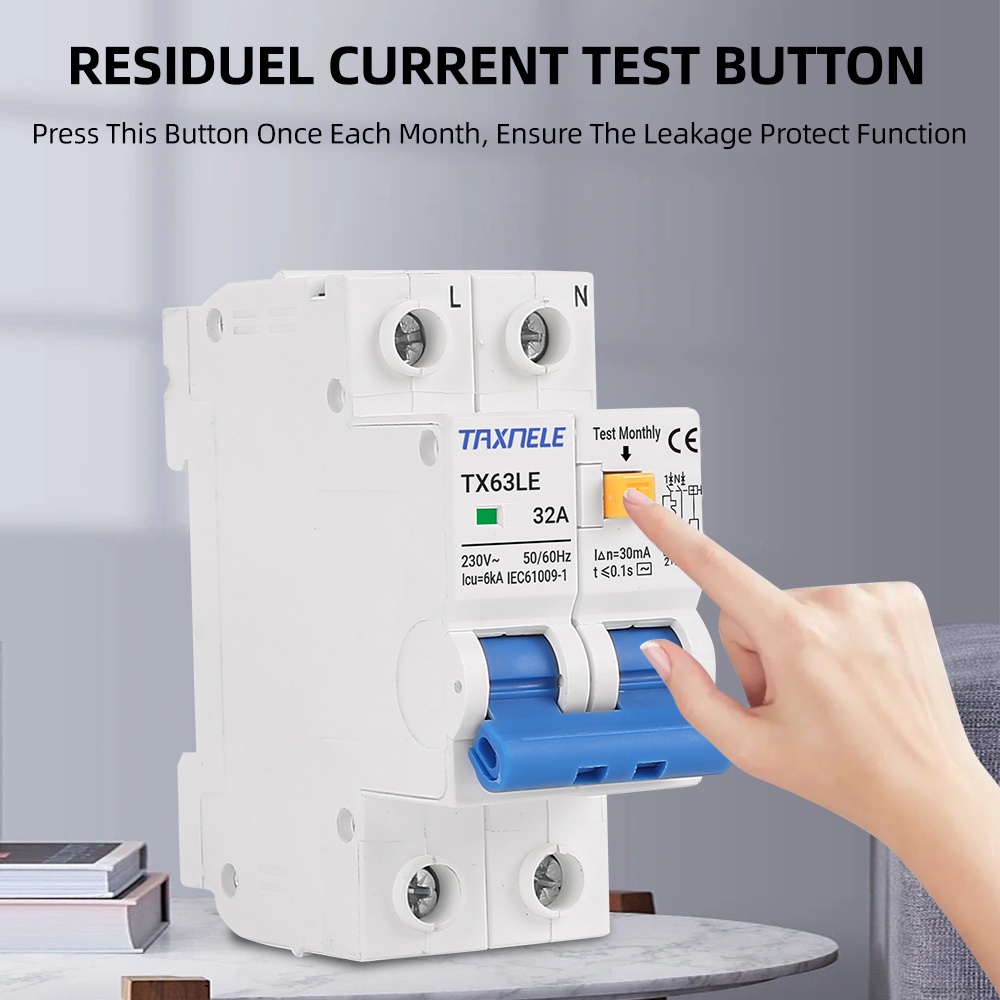 RCBO RCCB RCD 230V 2P Residual Current Circuit Breaker MCB Overload Short Current Leakage ...