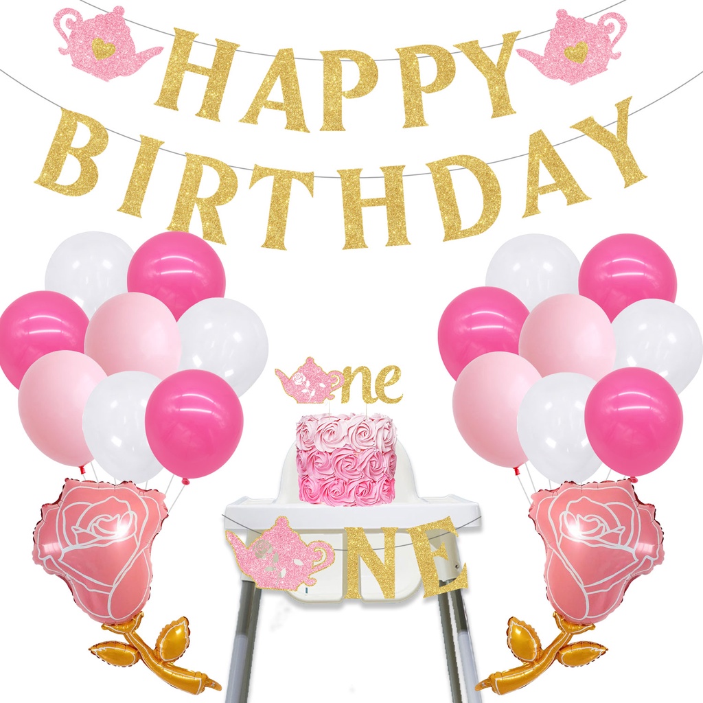 CHEEREVEAL Tea Theme 1st Birthday Party Decorations, Pink Tea Party ...