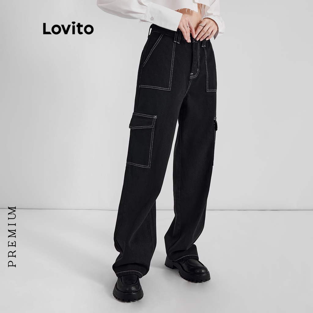 (KOL's Top Pick) Lovito Casual Plain Button Pocket Women Jeans | Shopee ... (KOL's Top Pick) Lovito Casual Plain Button Pocket Women Jeans | Shopee ...