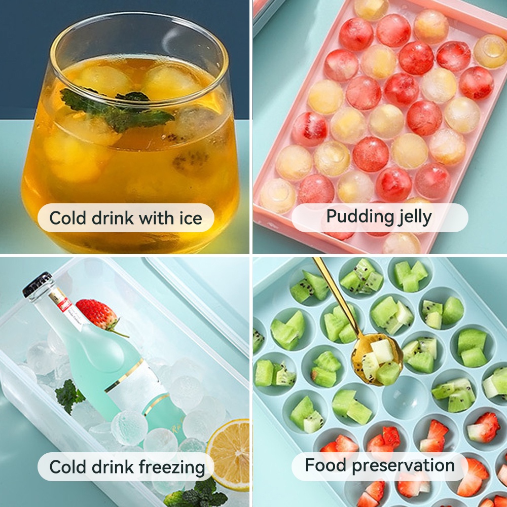 33 Grid 3D Round Ball Ice Molds with Cover DIY Homemade Ice Cube Tray ...