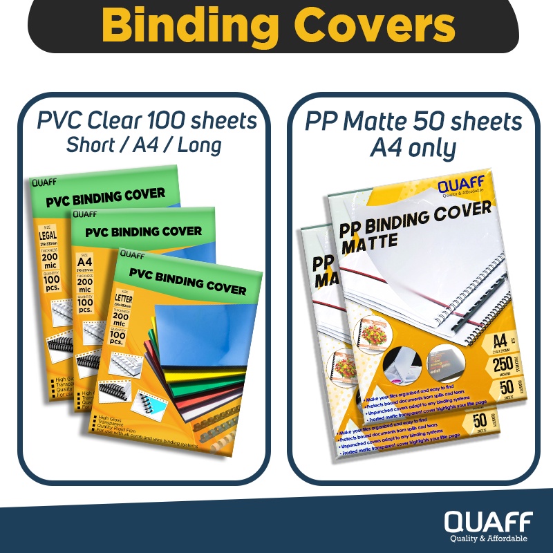 QUAFF Transparent/Frosted Matte PVC Binding Cover 200-250 Microns (50-100 sheets / pack ...
