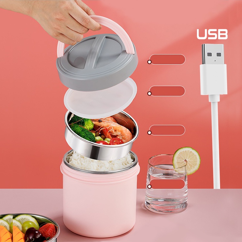 1.2L USB Electric Lunch Box Outdoor Travel Stainless Steel Keeping Warmer Bento Container ...